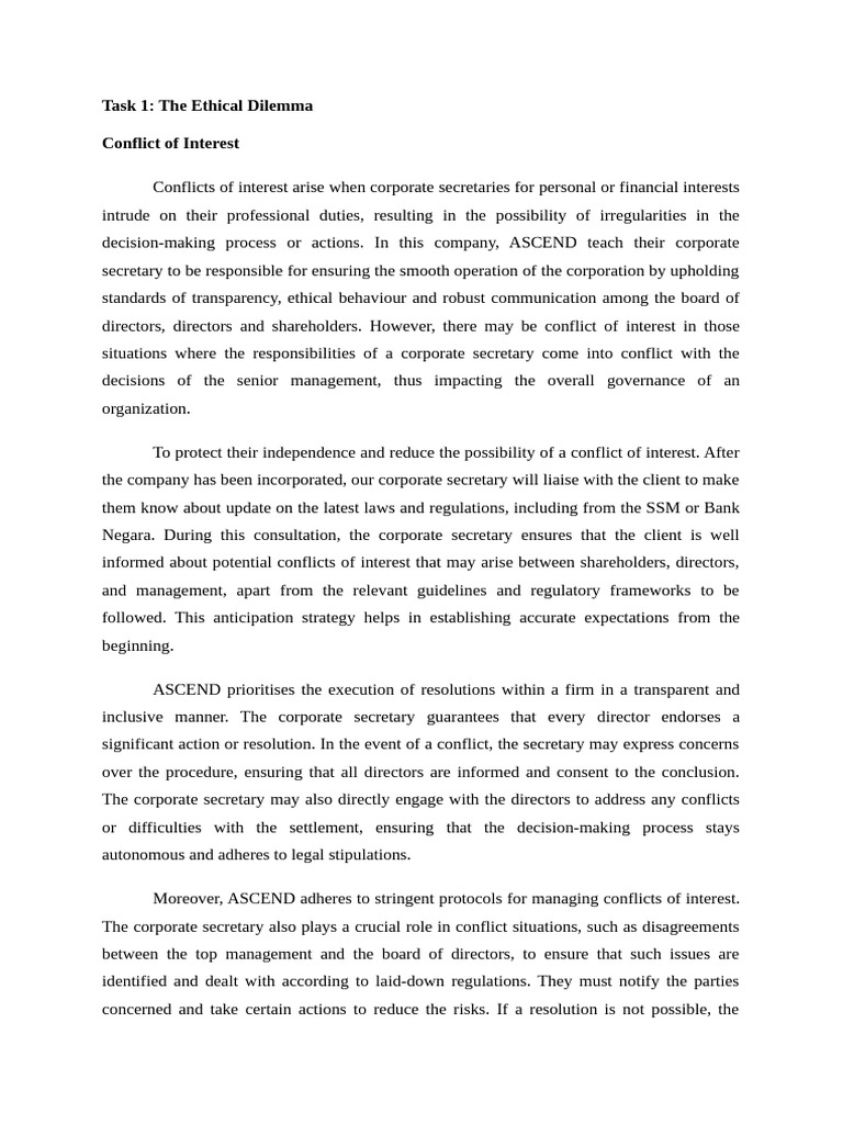Company Secratary Ethical Dilemma (Conflict & Fraud) | PDF | Audit | Conflict Of Interest