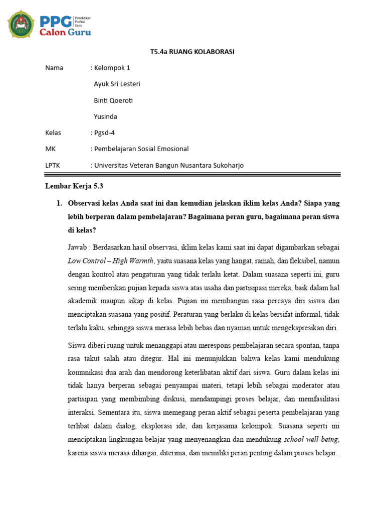 t5.4a Ruang Kolaborasi_pse_kelompok 1 _ Lembar Kerja 5.3 | PDF