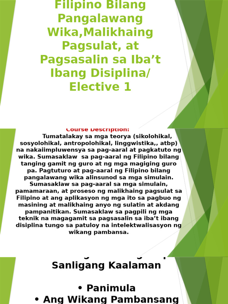 Orientation Filipino Sa Natatanging Gamit, Filipino Bilang Pangalawang ...