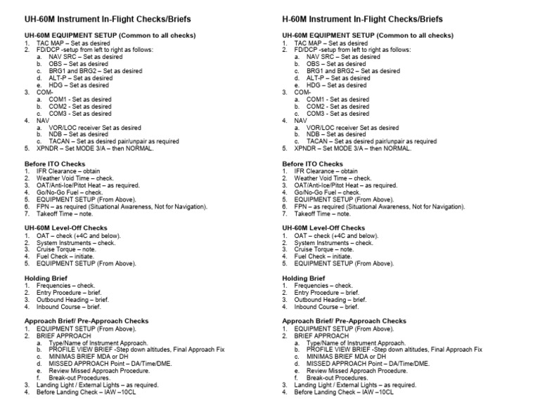 UH-60M In-Flight Checklist Guide | PDF | Aviation Safety | Navigation