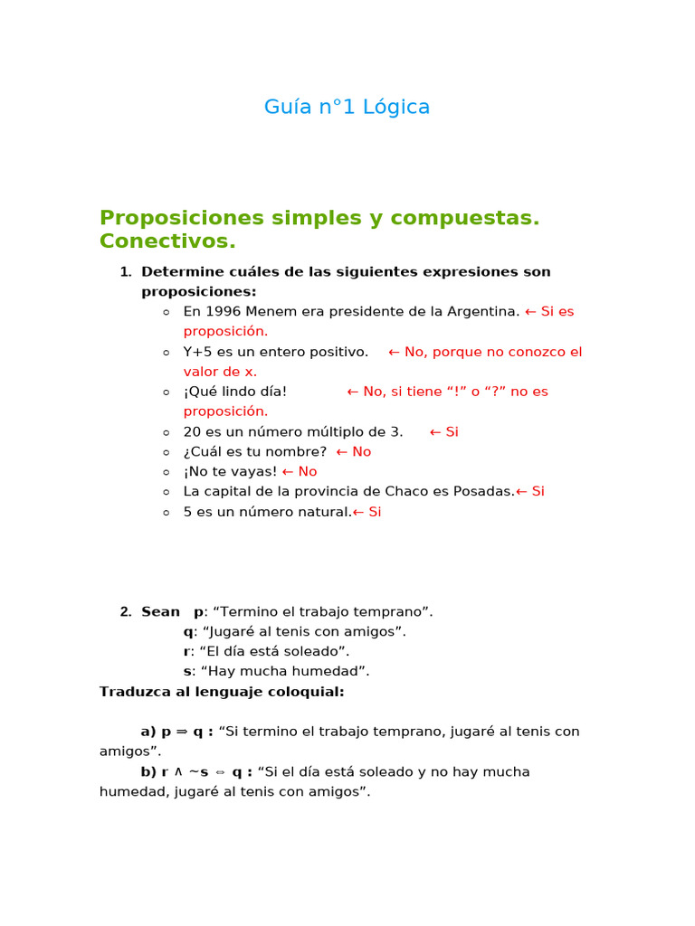 Resolucion Clase 1 Ej 1 Al 7 | PDF | Proposición | Verdad