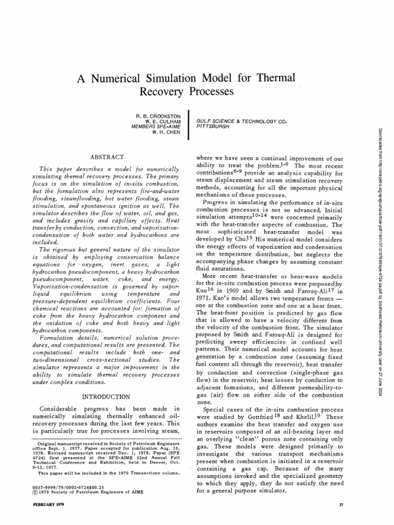 Numerical Model for Thermal Recovery | PDF | Combustion | Heat Transfer