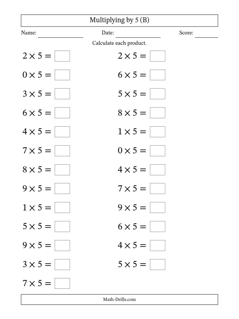Multiplication Practice: Times 5 | PDF