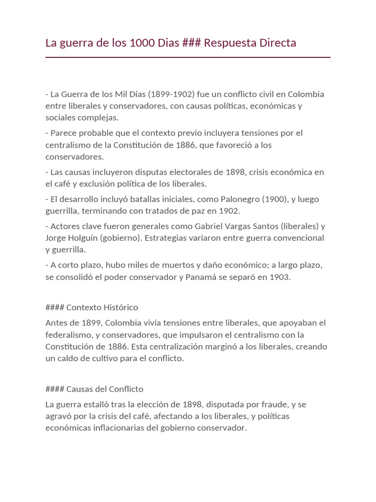 Guerra de Los 1000 Dias | PDF