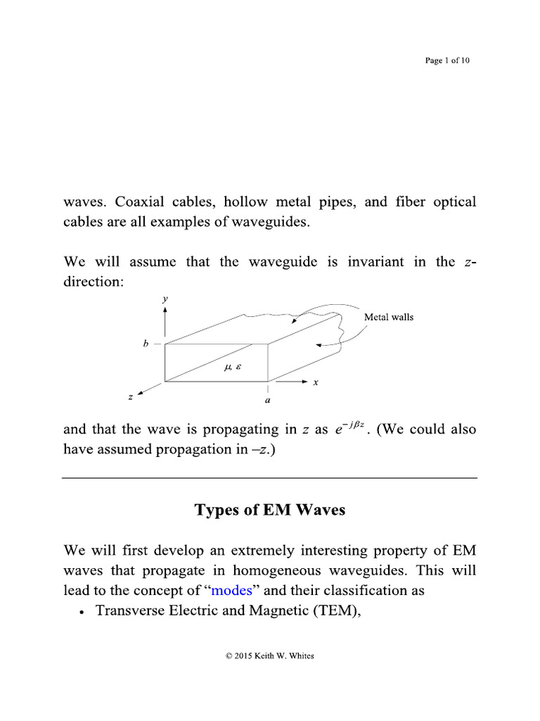 TE, TM and TEM Modes of Propagation in Waveguide | PDF | Waveguide ...