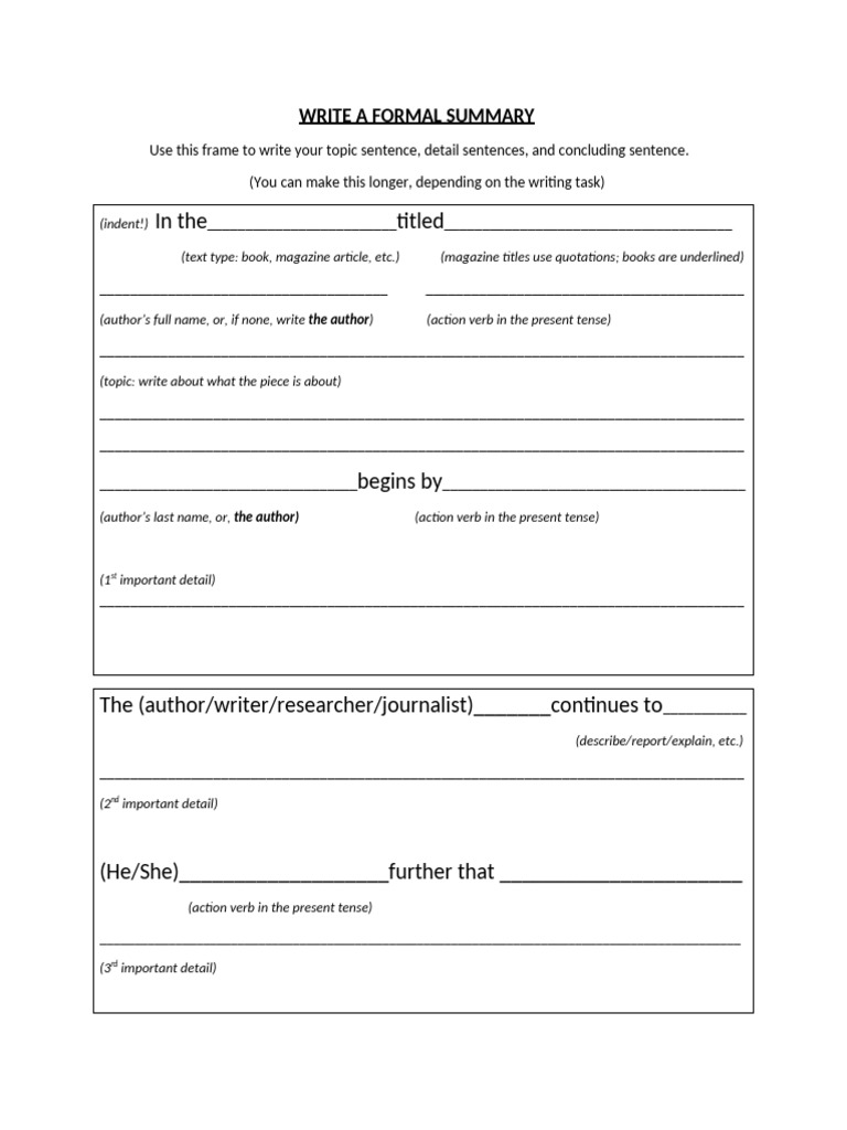 Formal Summary Template 2 | PDF | Linguistics | Grammar