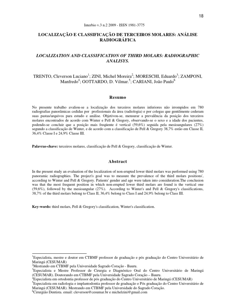 Classificação de 3o. Molar Incluso | PDF | Dente | Dentista