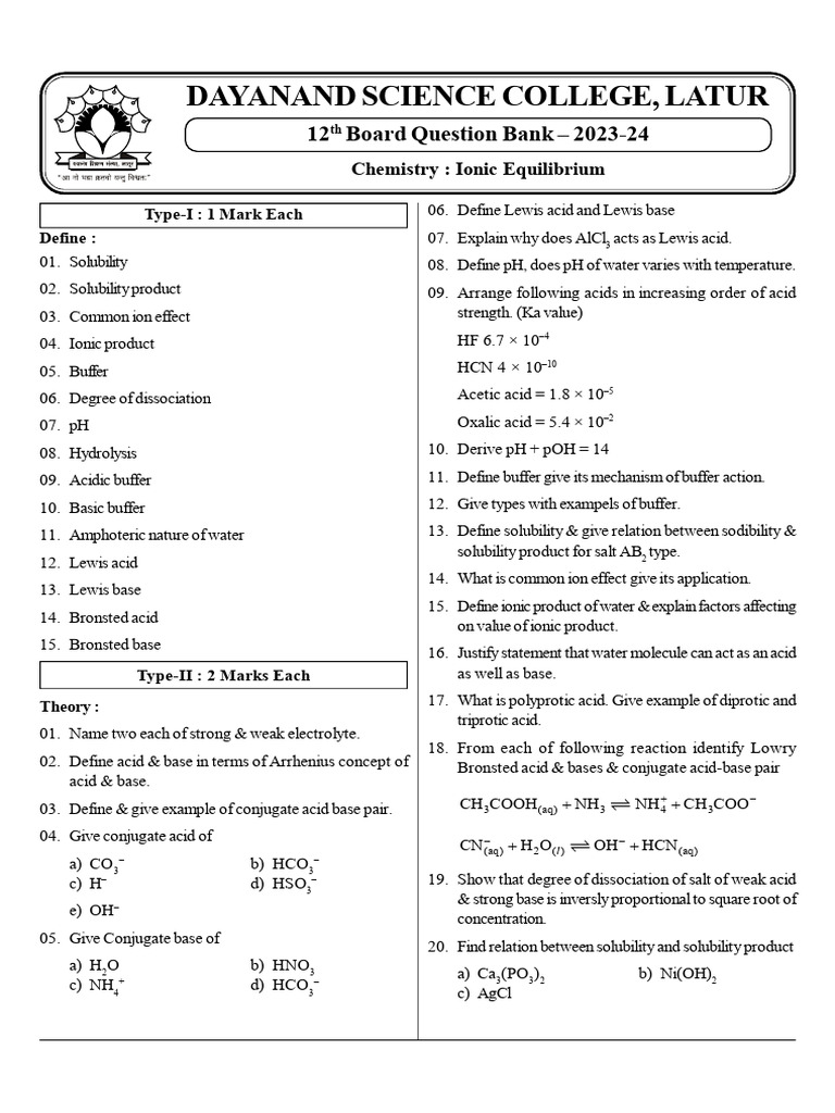 01. Ionic Equilibrium_Theory | PDF | Acid | Ph