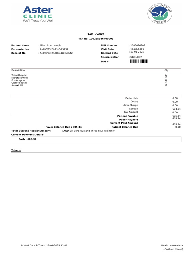 Aster Clinic Bill 3 | PDF | Receipt | Business Documents