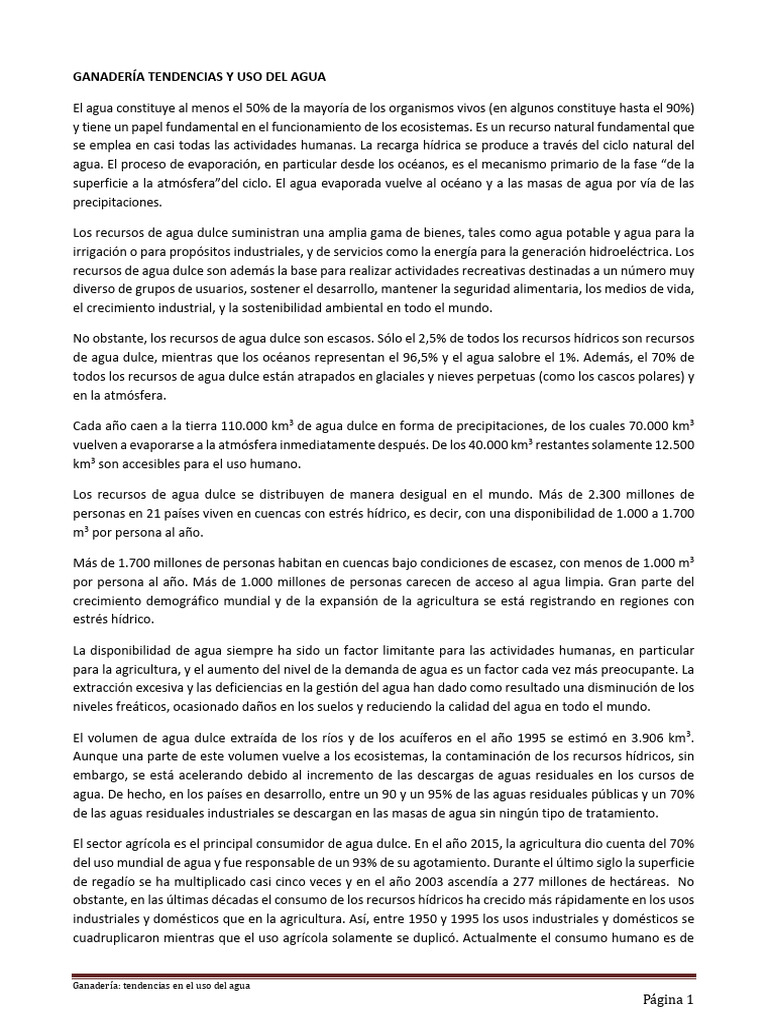 Tendencias en el uso del Agua | PDF | Agua | Riego