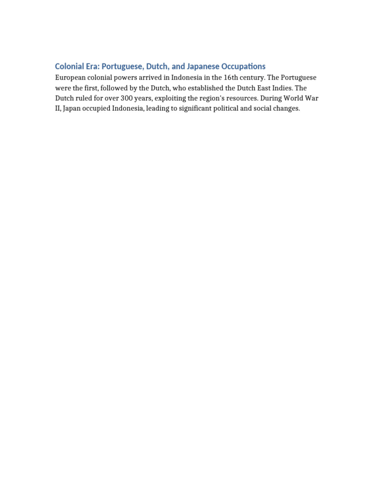 Colonial Era Portuguese, Dutch, and Japanese Occupations | PDF
