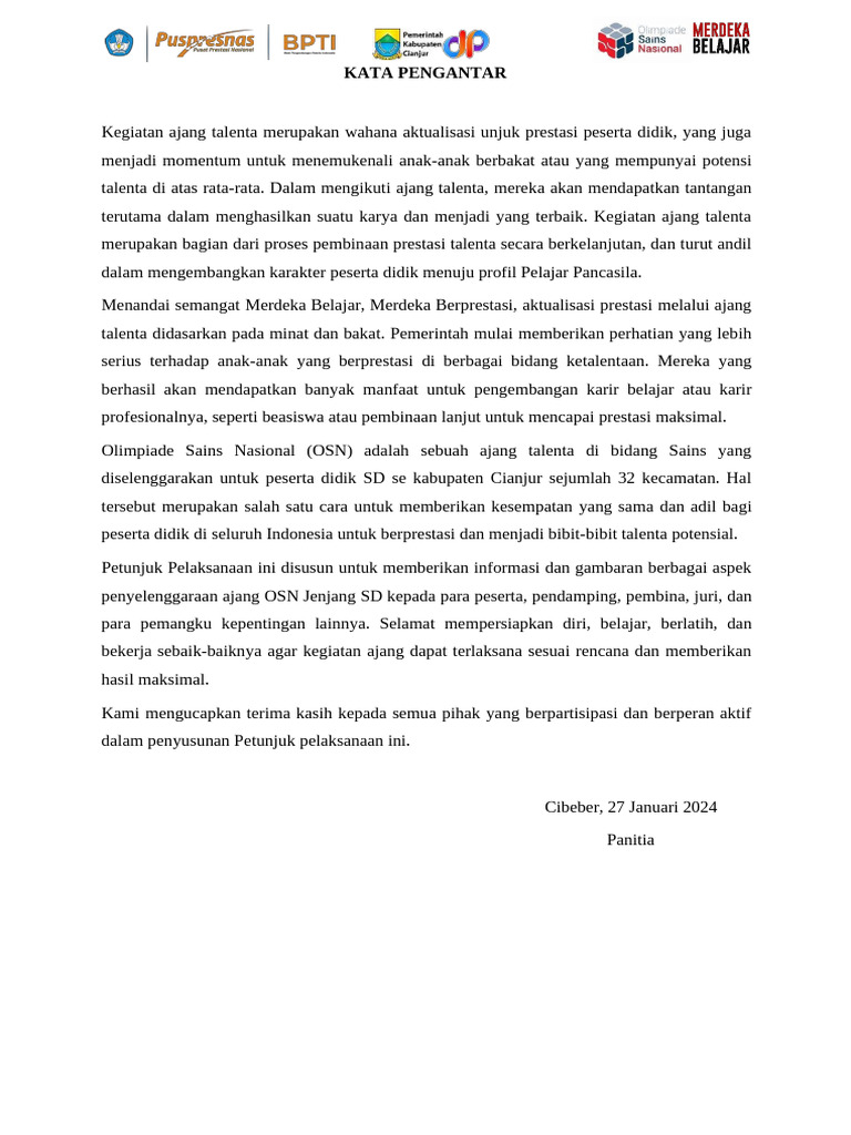 Proposal OSN Tingkat Kec CIbeber Tahun 2024 | PDF