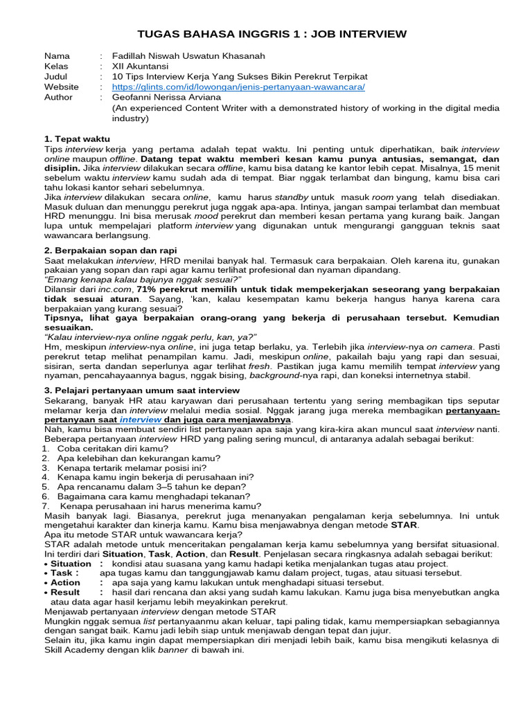 Niswah Job Interview 1 | PDF