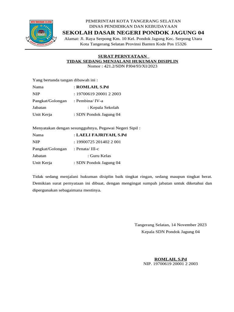 Surat Pernyataan Hukdis | PDF