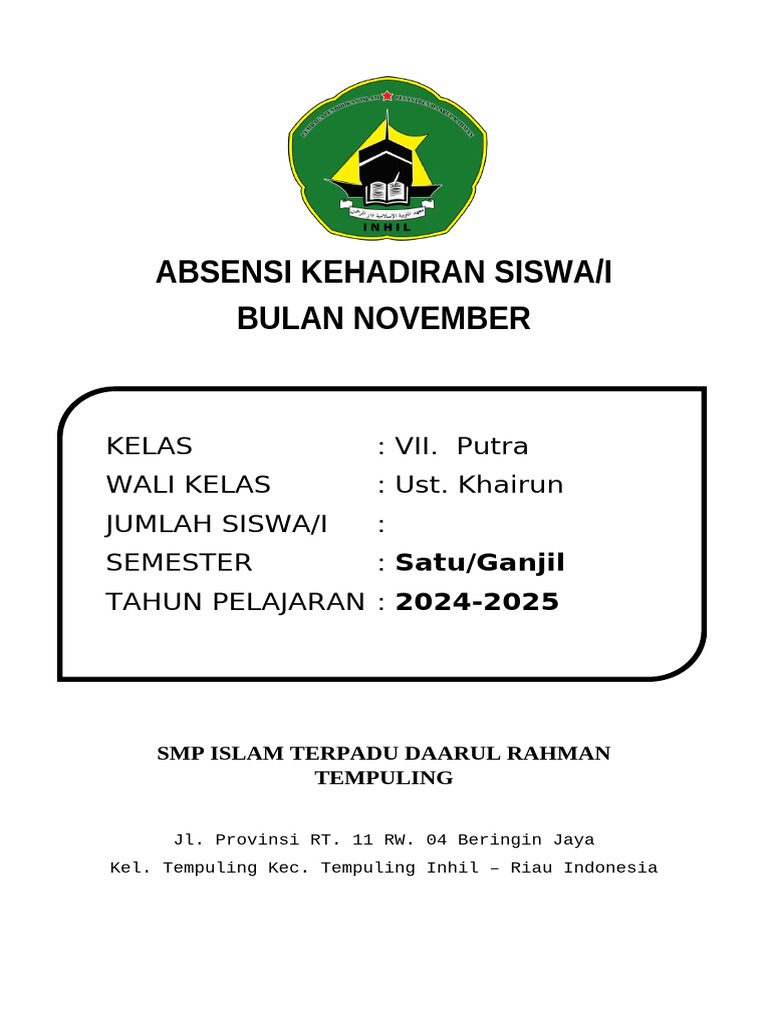 Contoh Cover Absensi Siswa SMP | PDF