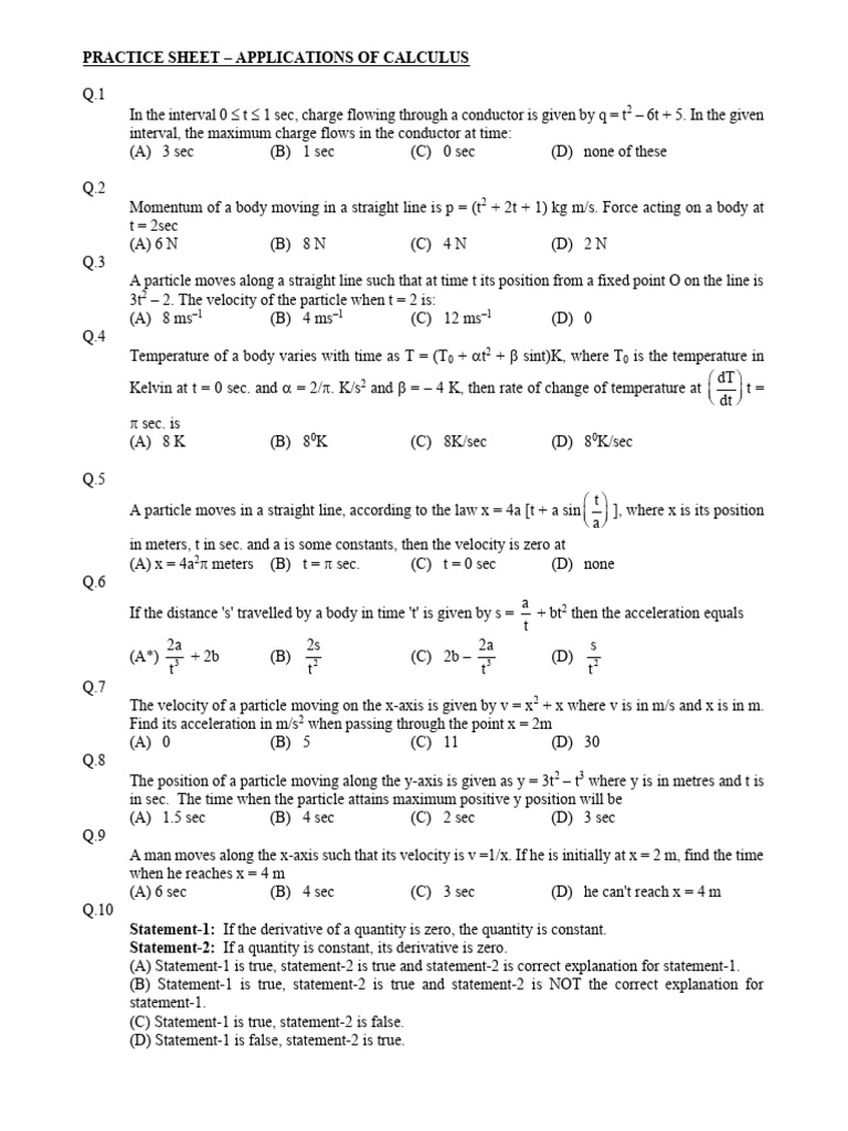 Applications of Calculus - 2 | PDF | Momentum | Velocity