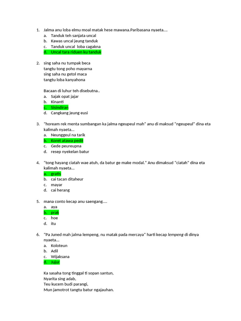 Soal Sunda 20 Soal | PDF