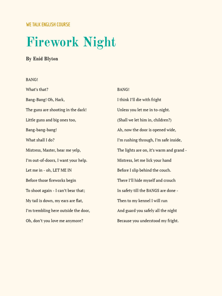Firework Night Poem by Enid Blyton | PDF