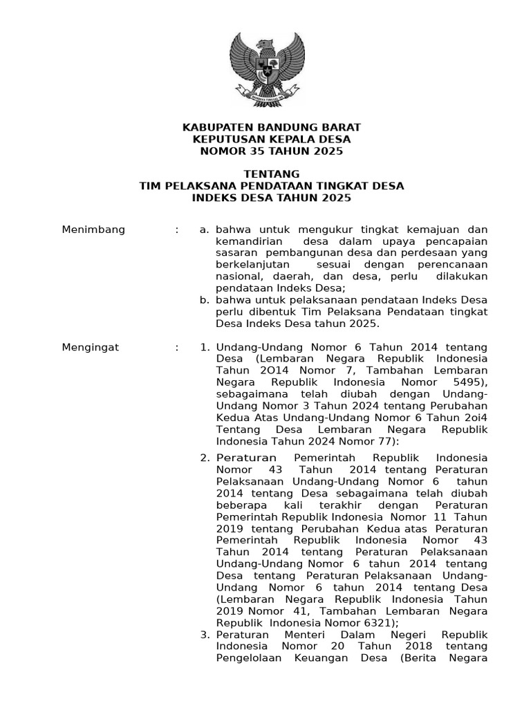 Draft SK TPPT Indeks Desa | PDF
