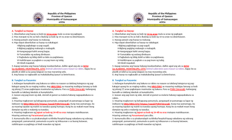 Reminder For Animal Bite Clients - Tagalog | PDF