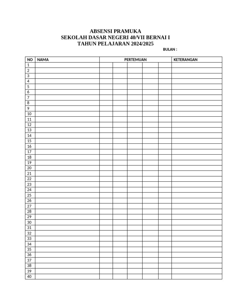 Absensi Pramuka 2024 | PDF