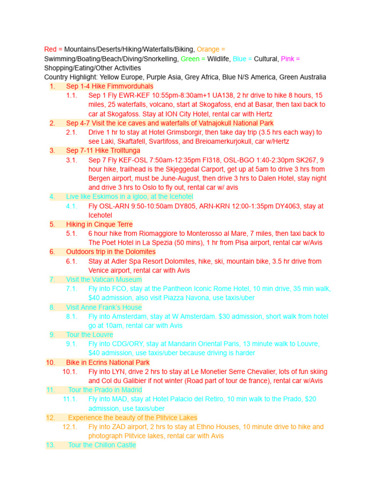 Best Activities in The World | PDF