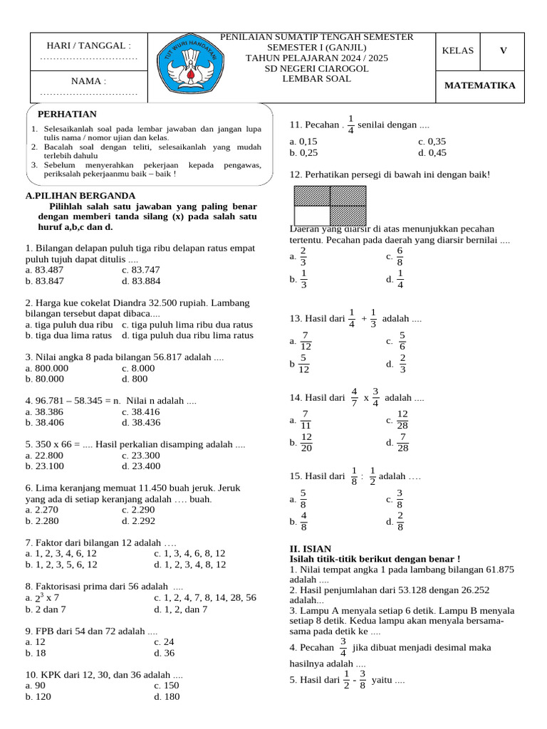 Sts Matematika 24-25 | PDF