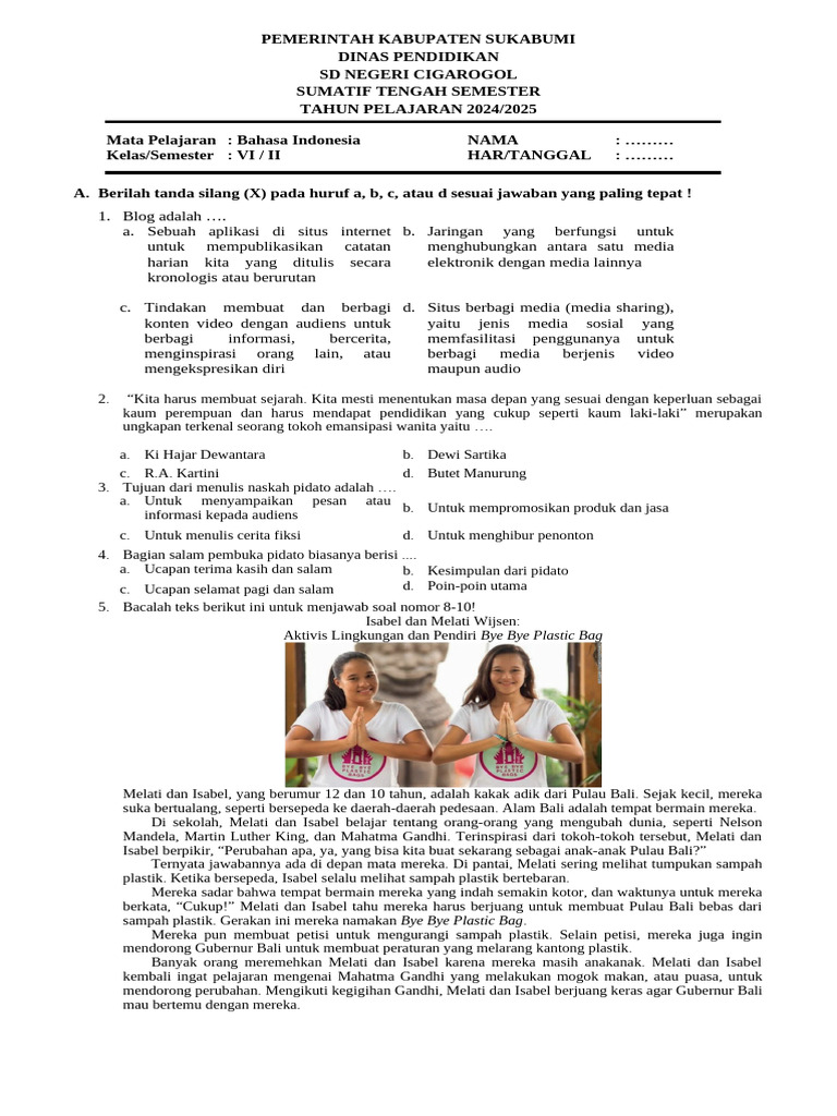 Soal Sts 2 Bahasa Indonesia | PDF