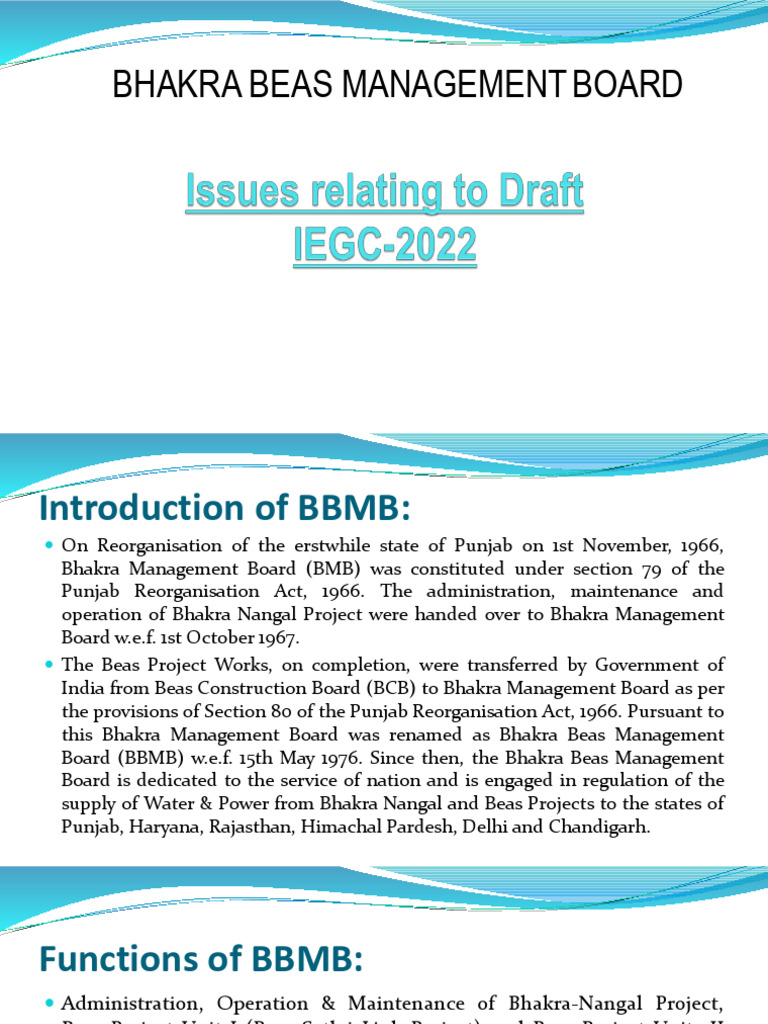 BBMB IEGC Presentation 18 10 22 | PDF | Water | Power (Physics)