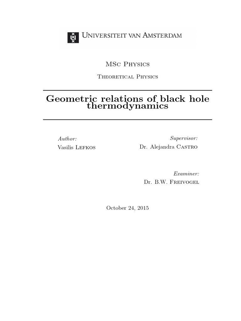 Geometric Relations of Black Hole Thermodynamics: MSC Physics | PDF ...