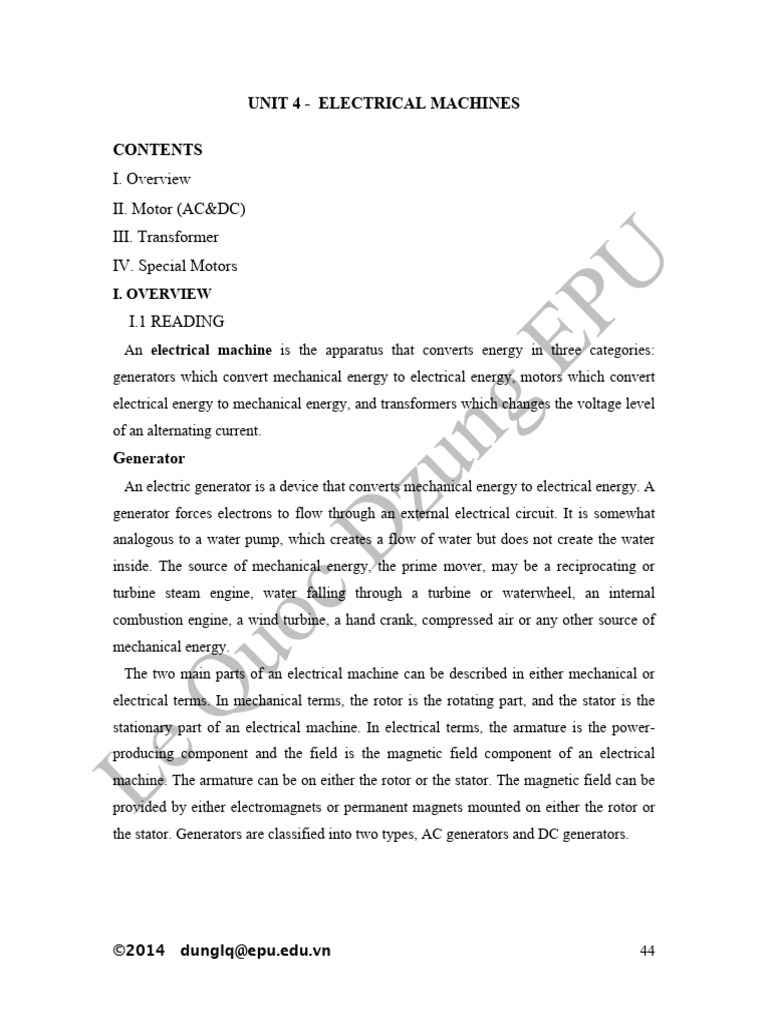 Unit 4 Electrical Machines | PDF | Electric Motor | Transformer