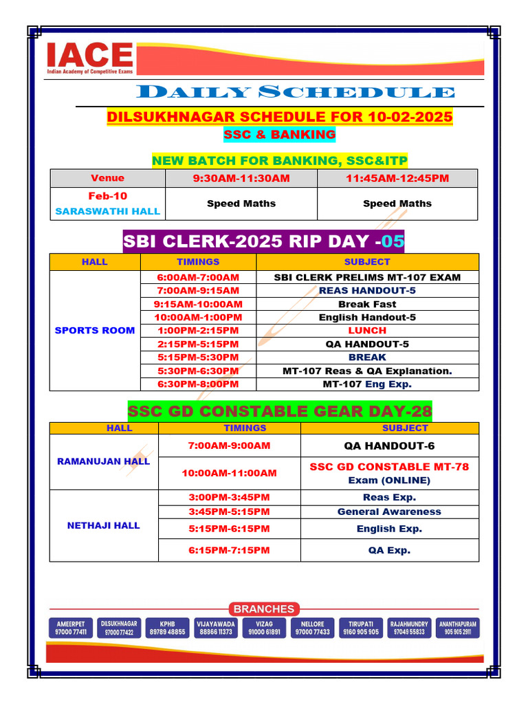 DSNR Schedule 10-02-2025 (SSC & Banking) | PDF | Qualifications ...