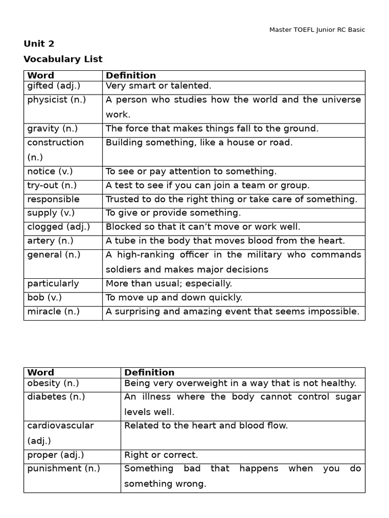 TOEFL RC Basic Vocab Day 2 ANSWER | PDF | Heart | Artery