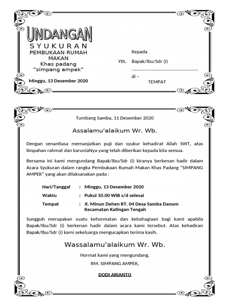 UNDANGAN Syukuran RUMAH MAKAN 2020 ISLAM | PDF