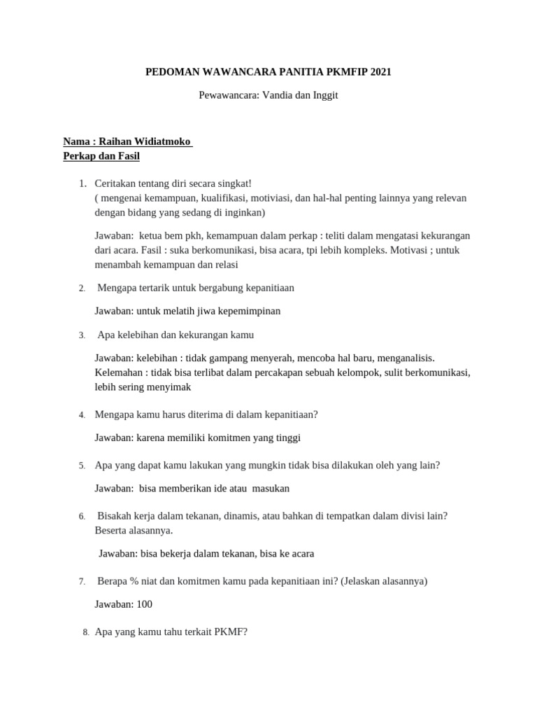 (Terbaru)FORMAT WAWANCARA PANITIA PKMF | PDF