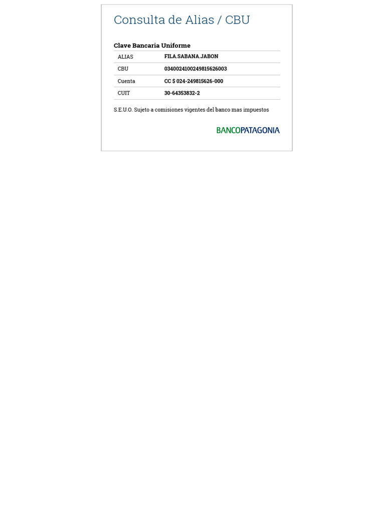 00 Constancia CBU PATAGONIA | PDF