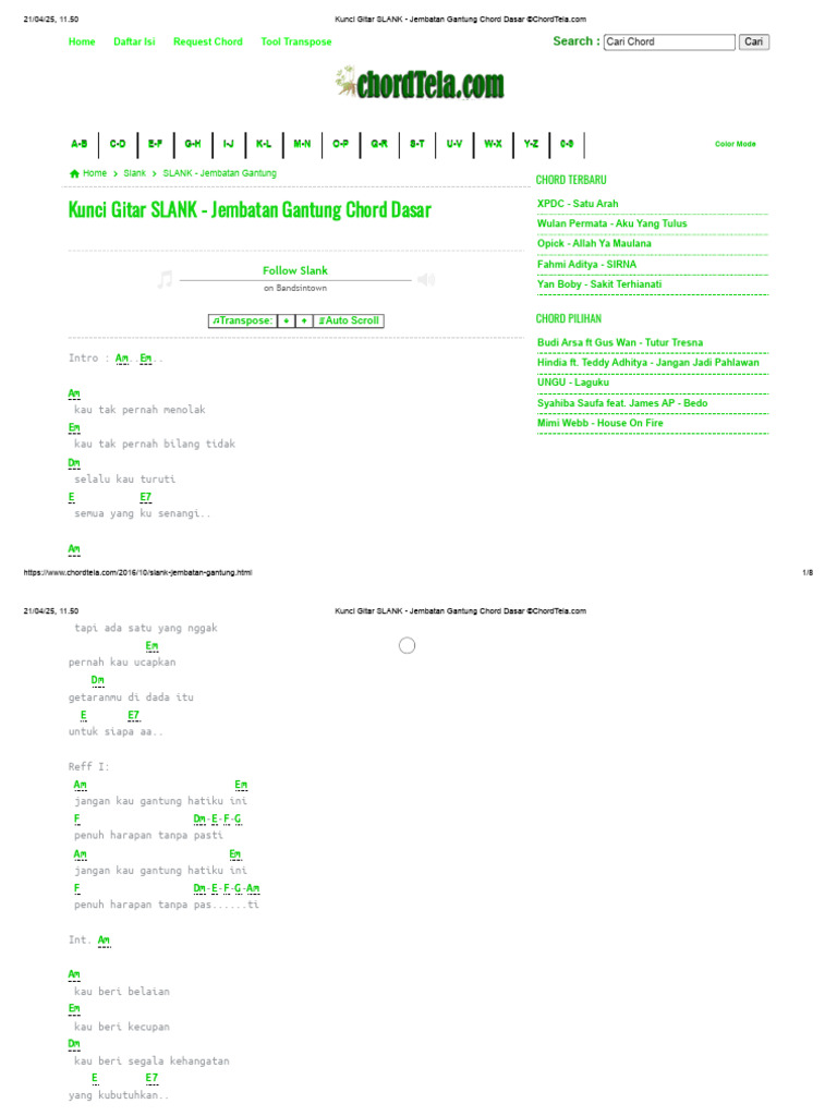 Kunci Gitar SLANK - Jembatan Gantung Chord Dasar © | PDF
