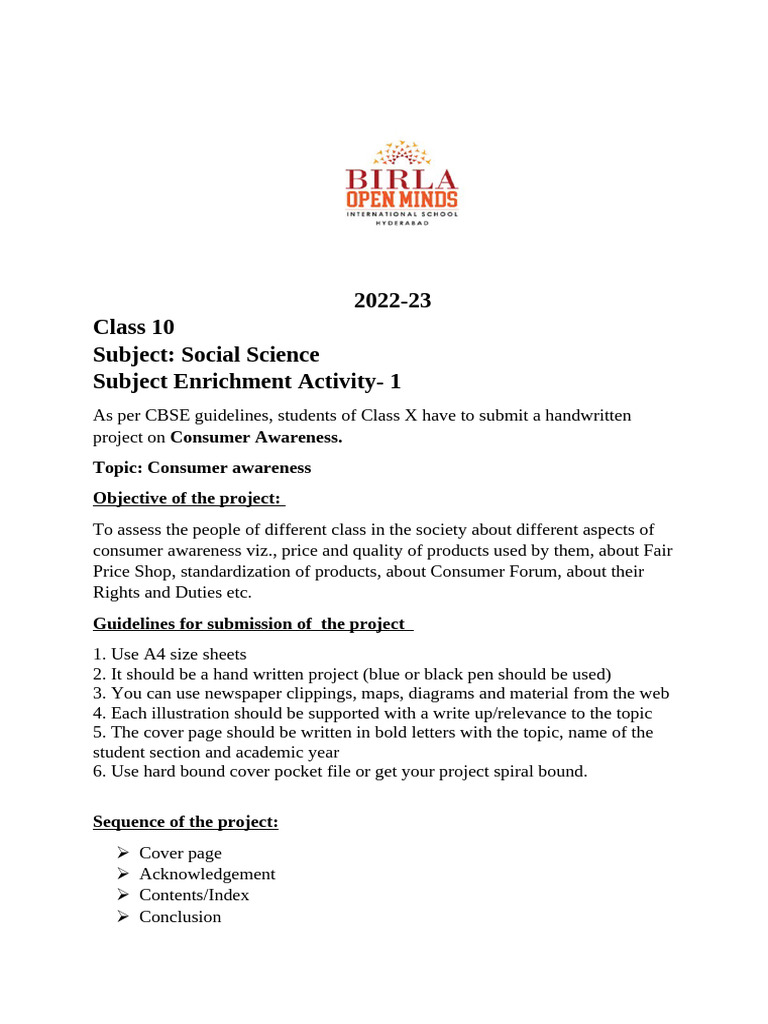 Subject Enrichment Activity - 1 Consumer Awareness | PDF