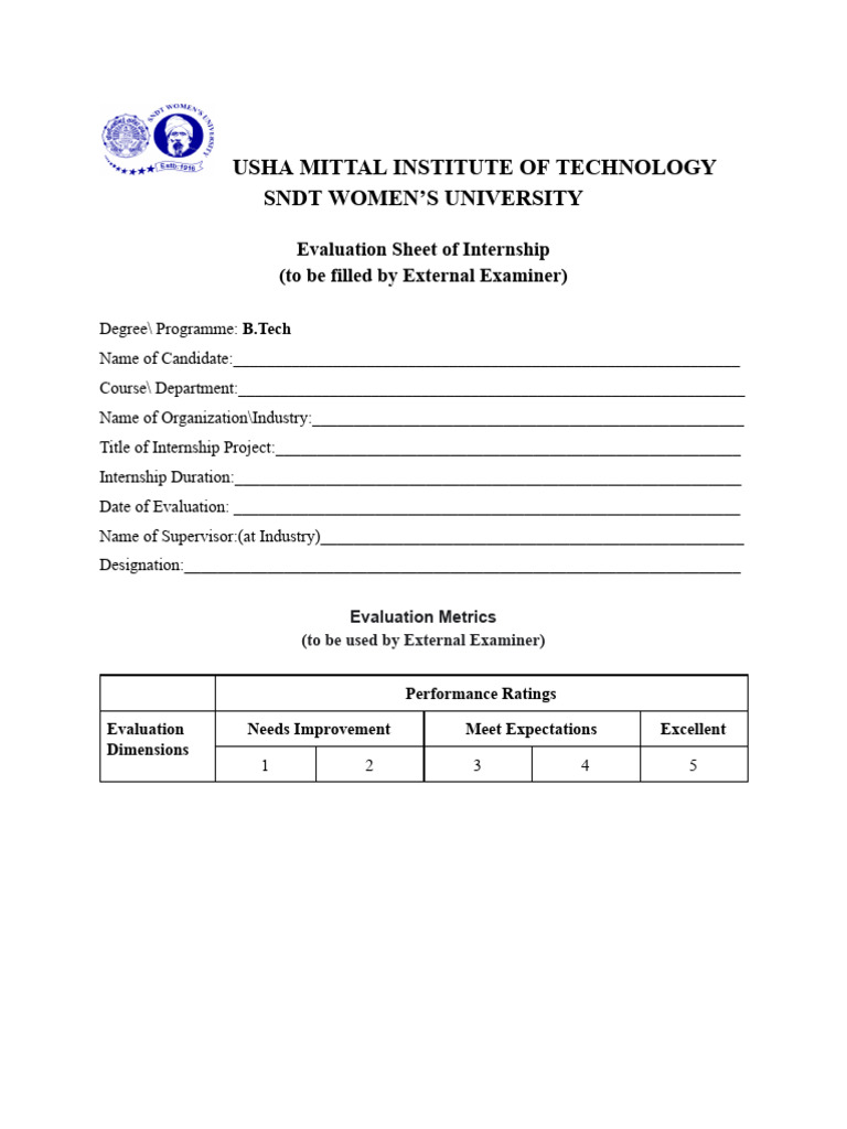 Internship Evaluation Sheet Template | PDF