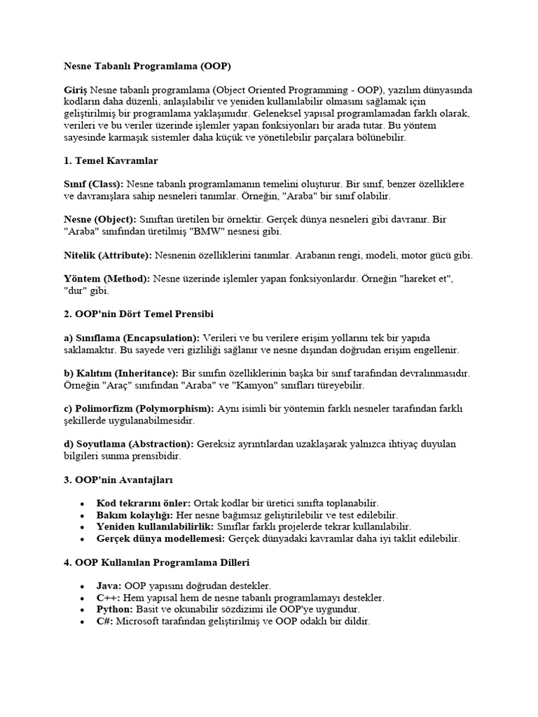 Nesne Tabanlı Programlama (OOP) | PDF