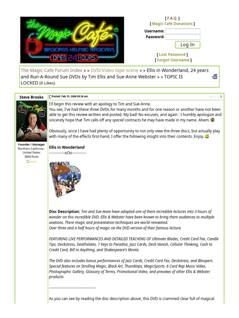 The Magic Cafe Forums - Ellis in Wonderland, 24 Years and Run-A-Round ...