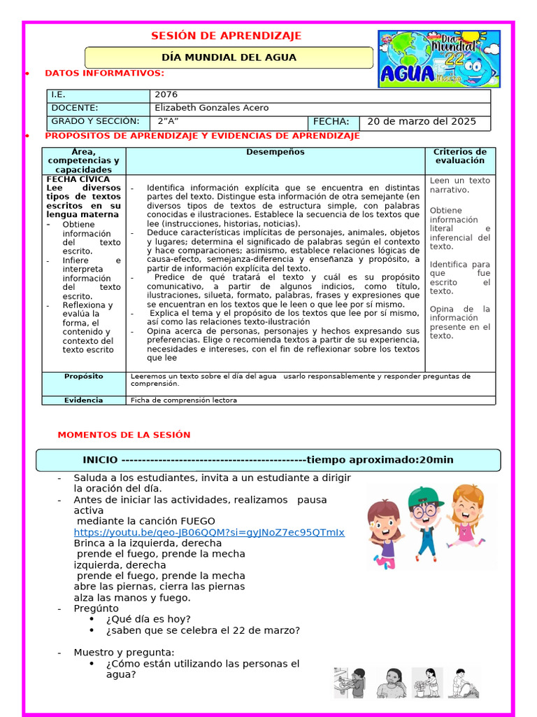 Fecha Civica Sesion Día Del Agua | PDF | Aprendizaje | Agua