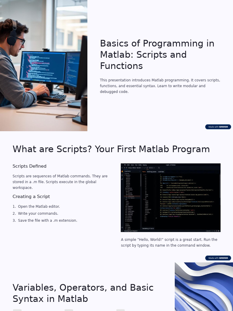 Basics of Programming in Matlab Scripts and Functions | PDF | Control Flow | Matlab
