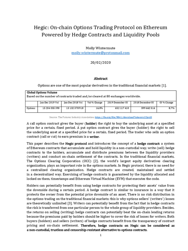 Hegic Protocol Whitepaper | PDF | Option (Finance) | Moneyness