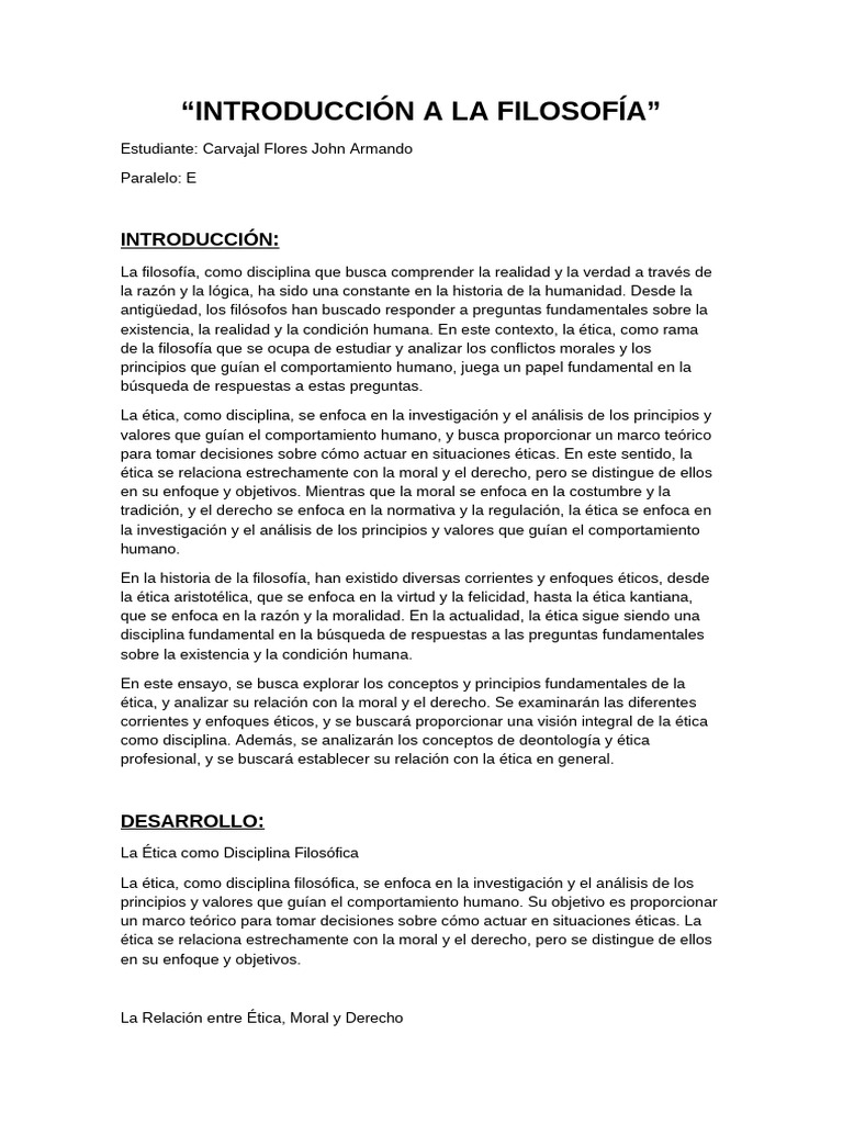 ENSAYO introduccion a la filosof-a.docx | PDF | Moralidad | Utilitarismo