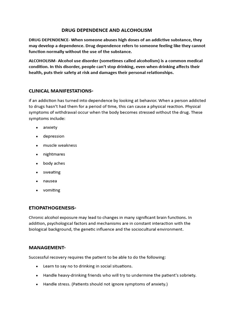 Drug Dependence and Alcoholism | PDF | Alcoholism | Substance Dependence