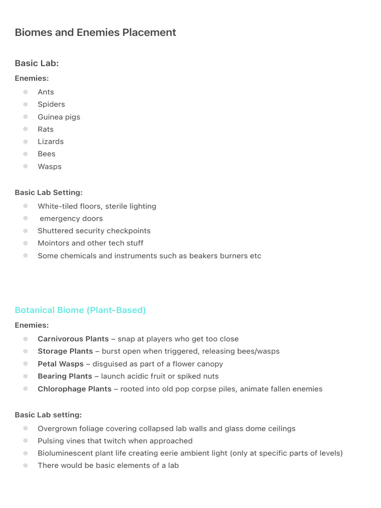 Biomes and Enemies Placement | PDF
