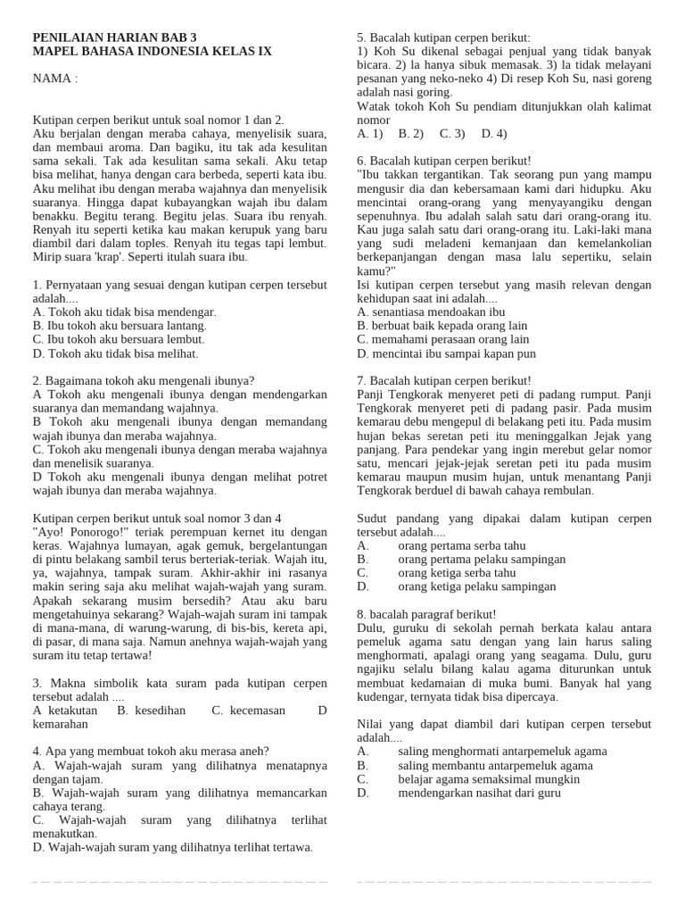 PH Bab 3 Cerpen Kelas 9 | PDF