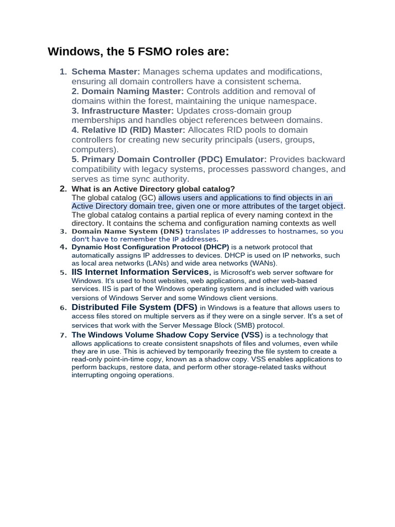 Flexible Single Master Operation (FSMO) Roles | PDF | Computer Security ...