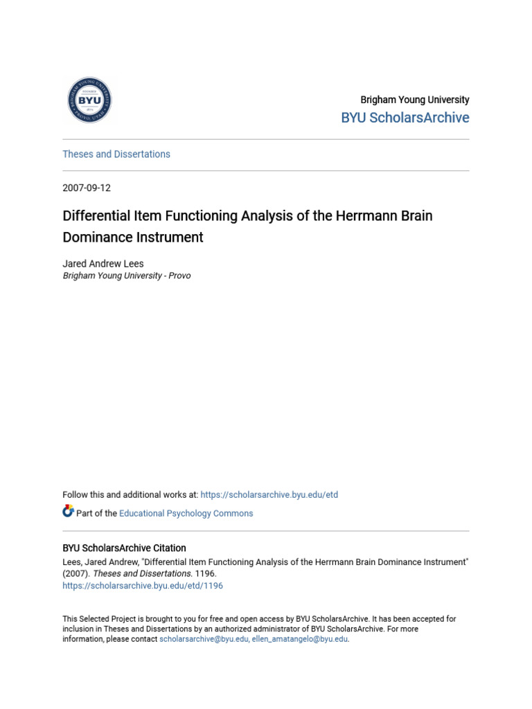 Differential Item Functioning Analysis of The Herrmann Brain Domi | PDF